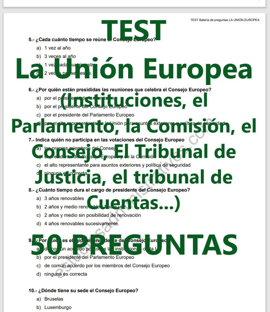 TEST sobre La Unión Europea, 50 preguntas, batería de preguntas - Test ...